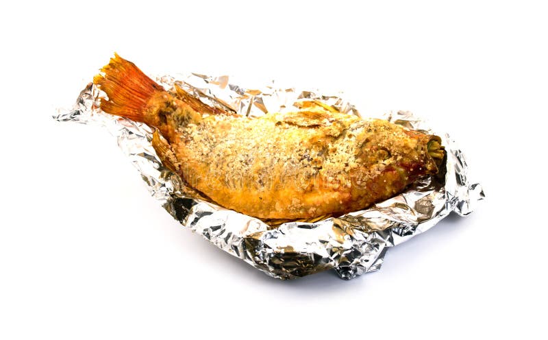 Salt Grilled Fish on White Background Stock Photo - Image of cooked ...