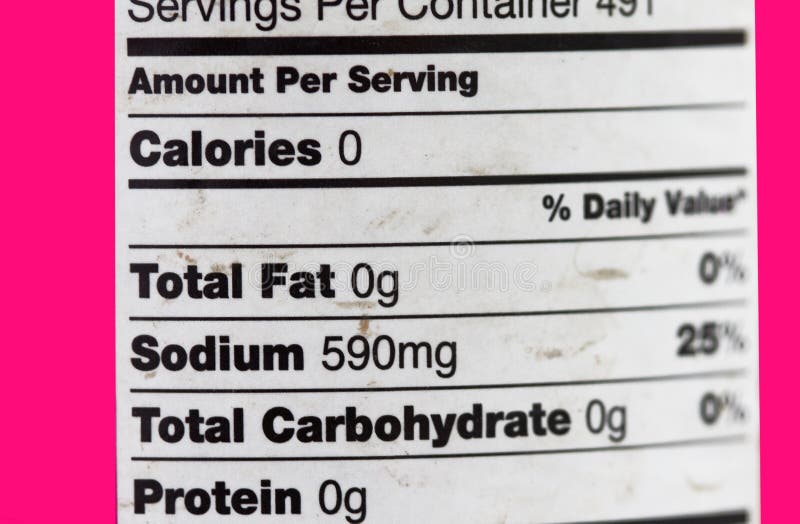 Salt Ingredients and Label Indicating Zero Gram Fat Stock Image - Image ...
