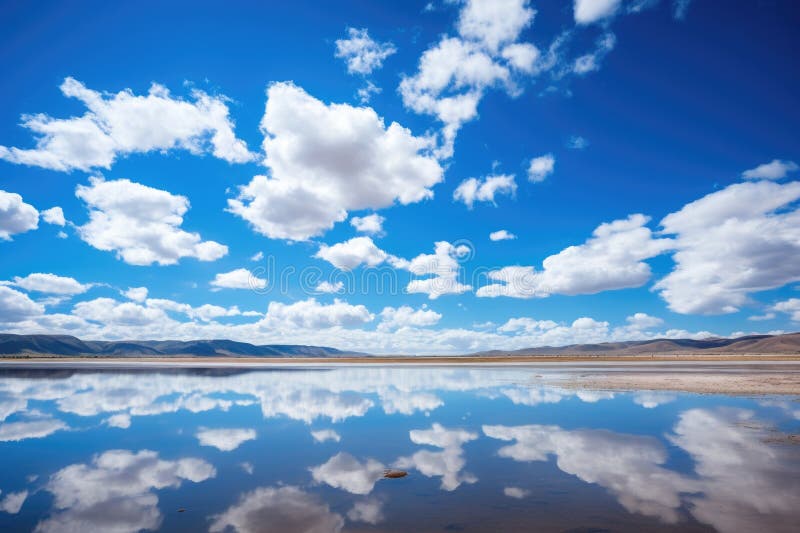 Salt Lagoon Reflecting a Deep Blue Sky and Puffy White Clouds Stock Photo - Image of salt ...