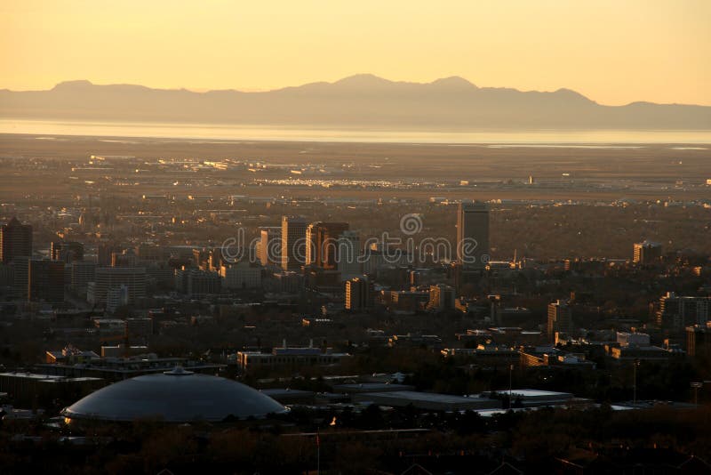 Salt lake City at Sunset stock image. Image of salt, city - 3499043