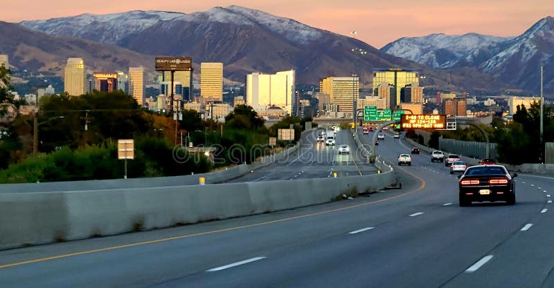 Salt Lake City Utah at Sunset Highway Editorial Stock Photo - Image of ...