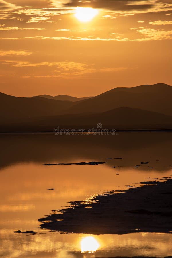 Salt Lake and the Reflection of the Mountain and Stock Photo - Image of ...