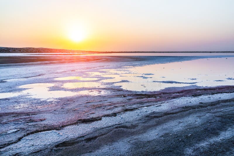 Salt lake at sunset time stock photo. Image of mining - 228501580