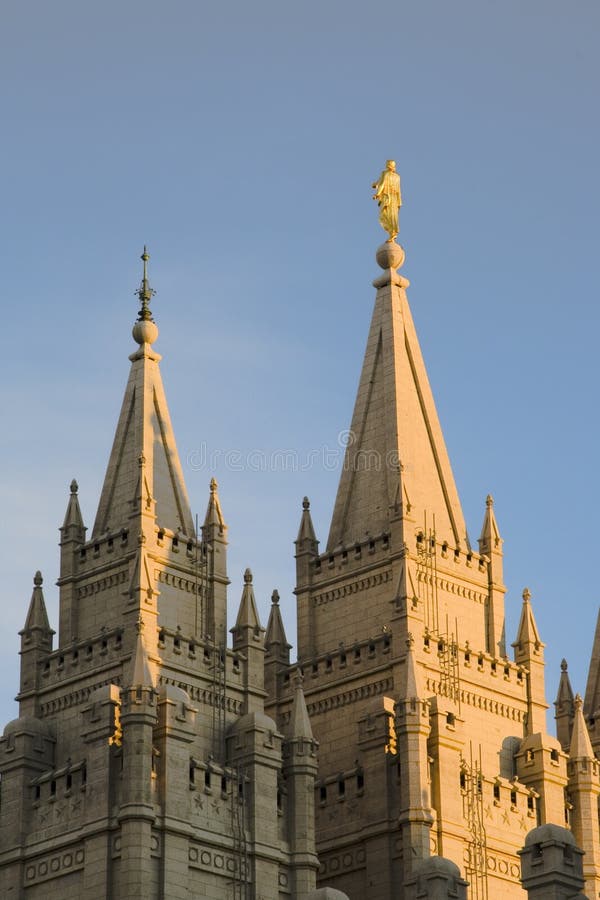 Salt Lake Temple Main Spire at Dusk Stock Photo - Image of church ...
