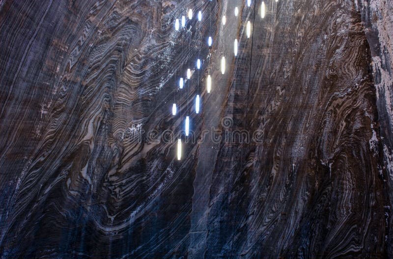 Salt Mine Wall with Suspended Lights Stock Photo - Image of decorative ...