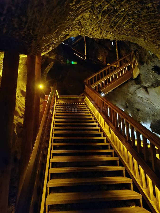 Wooden Stairs in the Mine. Wieliczka. Stock Image - Image of wooden ...