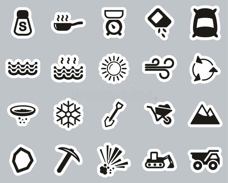 Salt & Salt Mining Icons Black & White Sticker Set Big Stock Vector ...