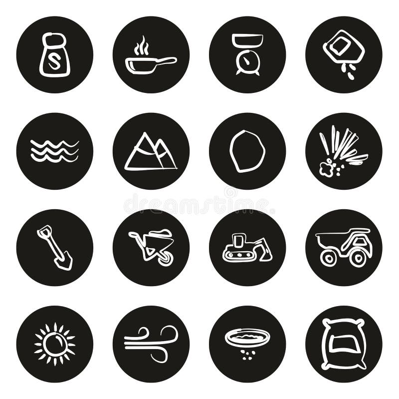 Salt or Salt Mining Icons Freehand White on Black Circle Stock ...