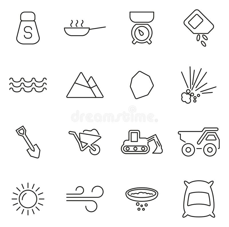 Salt or Salt Mining Icons Thin Line Vector Illustration Set Stock ...
