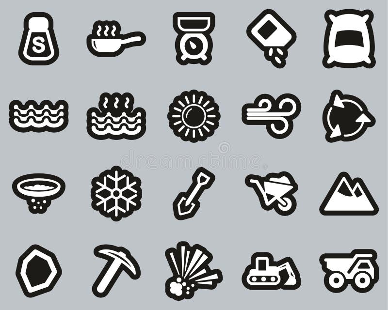 Salt & Salt Mining Icons White on Black Sticker Set Big Stock Vector ...