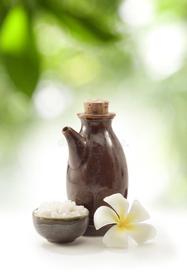 Of Salt and Oil on Green Back. Stock Image - Image of fresh, nature ...