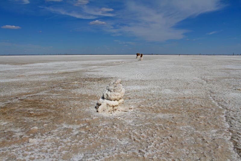 Salt Overlay and Stumps at Lake Baskunchak Stock Image - Image of blue ...