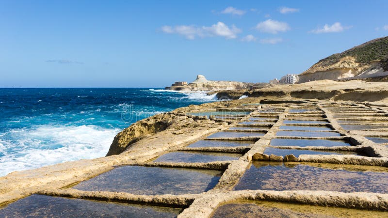 Salt pans Gozo stock image. Image of blue, gozo, salt - 66948201
