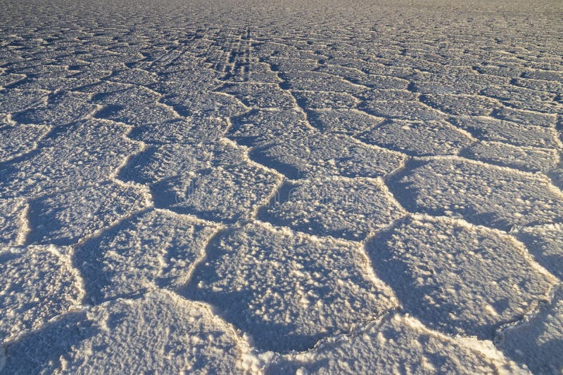 Salt Pattern at Sunset in the Salar of Uyuni . Stock Image - Image of ...