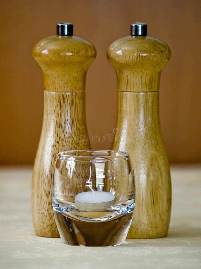 Salt, peper and candle stock image. Image of candle, restaurant - 2958179