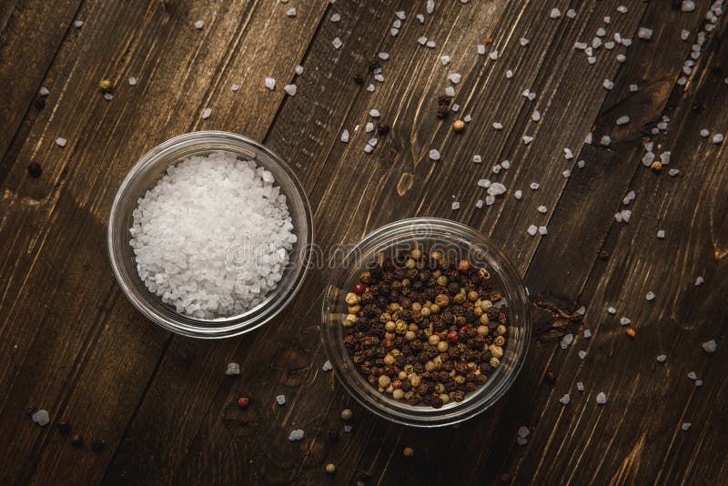Salt and Pepper on a Wooden Board Stock Photo - Image of flavorful ...