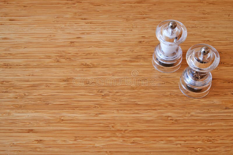Salt and Pepper on Wooden Table with Copy Space Stock Photo - Image of ...