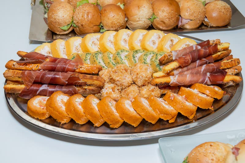 Salt Roll with Cheese, Ham, Spinach and Prosciutto Stock Photo - Image ...