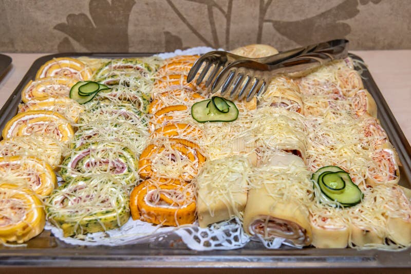 Salt Roll with Cheese, Pepper, Ham and Spinach Stock Photo - Image of ...