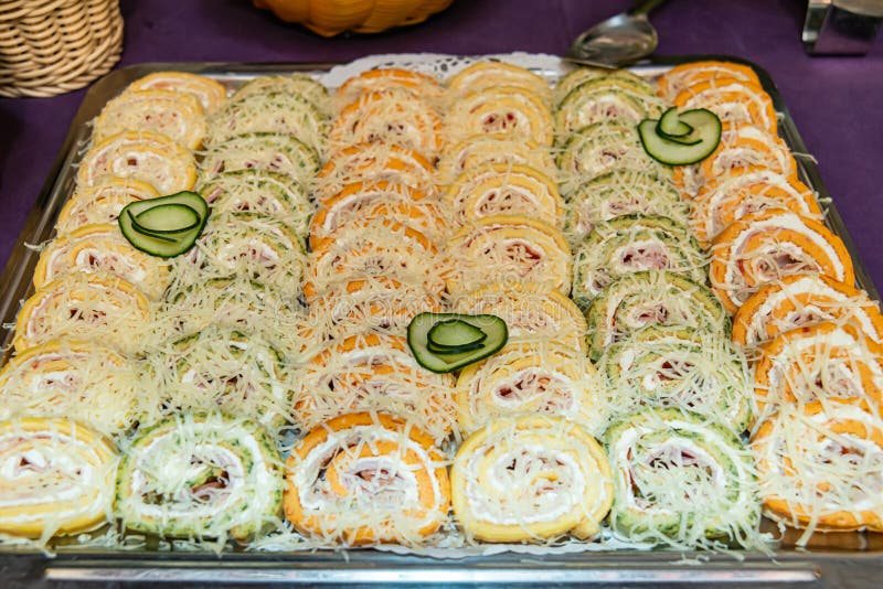 Salt Roll with Cheese, Pepper, Ham and Spinach Stock Image - Image of ...