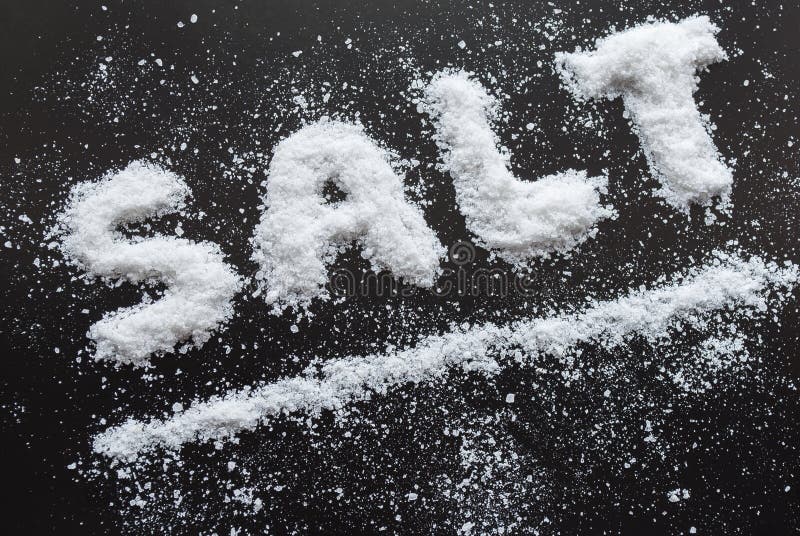 Salt Scattered on the Table White on Black Stock Image - Image of spice ...