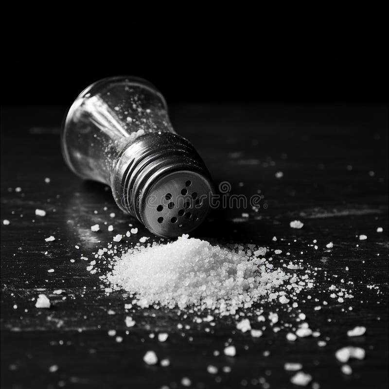 Salt Shaker Spilled on Dark Surface Creating a Dramatic Composition Stock Image - Image of ...