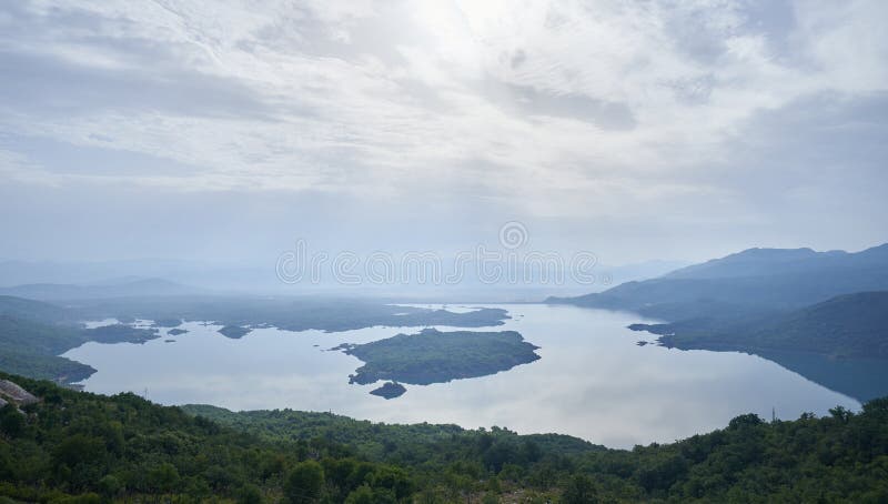 Salt Slano Lake with Islands in Montenegro Stock Image - Image of ...