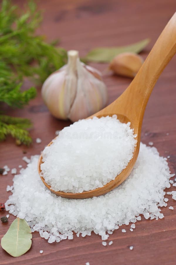 Salt in spoon and spices stock image. Image of kitchen - 65448993