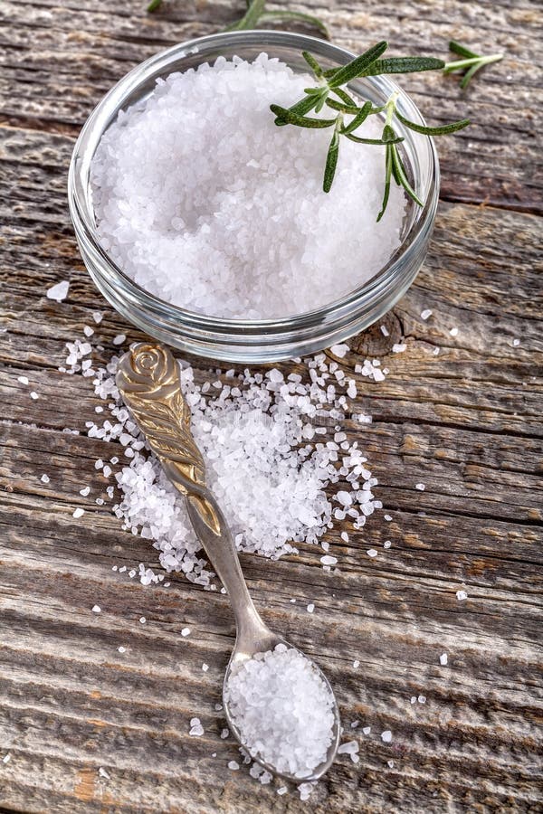 Salt on table stock image. Image of fresh, bowl, wooden - 69874047