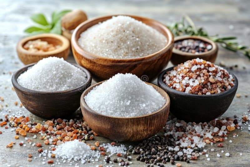 Salt varieties display stock image. Image of spices - 370505443