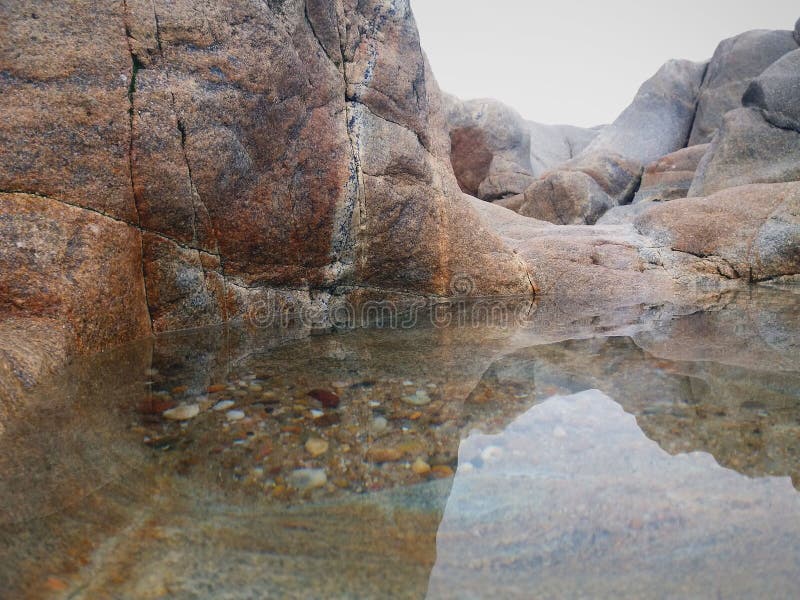 Salt Water, Cliffs, Beach Sand and Green Algae Stock Photo - Image of ...