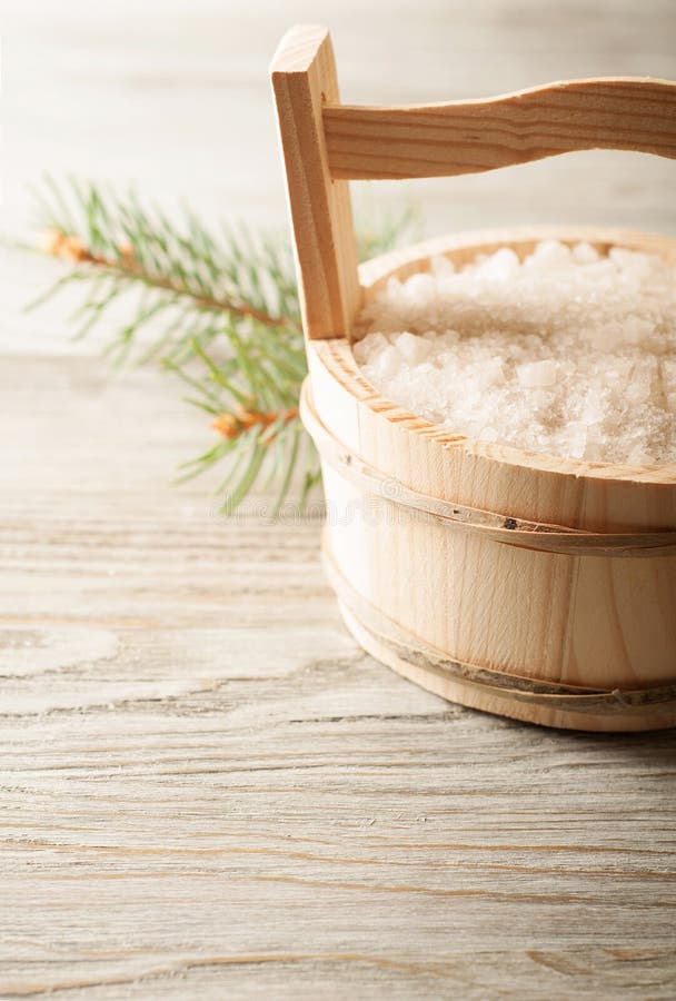 Salt in wooden bucket stock photo. Image of organic, mineral - 60115226