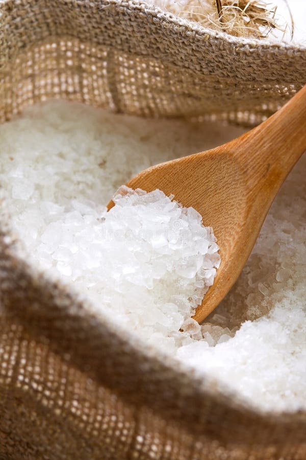 Salt and a wooden spoon stock image. Image of iodine - 39249857