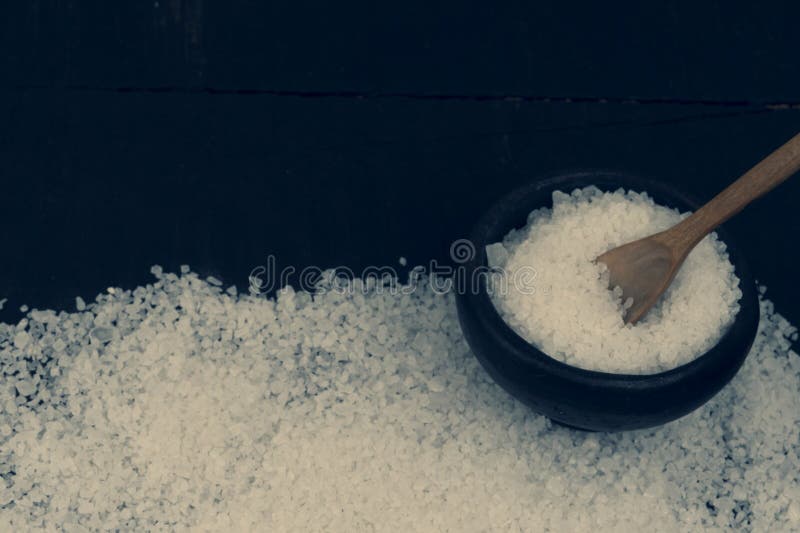 Salt in a Wooden Spoon on the Table. Stock Photo - Image of healthy ...