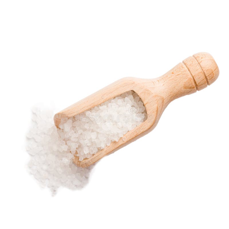 Salt in a Wooden Spoon on White Isolated Stock Image - Image of ...