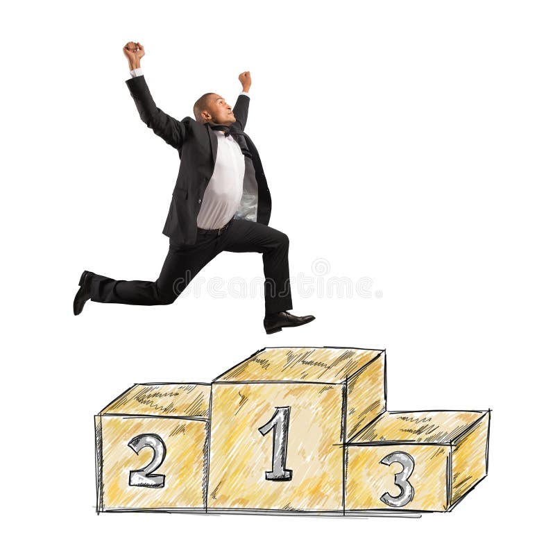 Mujer De Negocios Feliz Que Es El Primer Lugar En El Podio Stock de ...