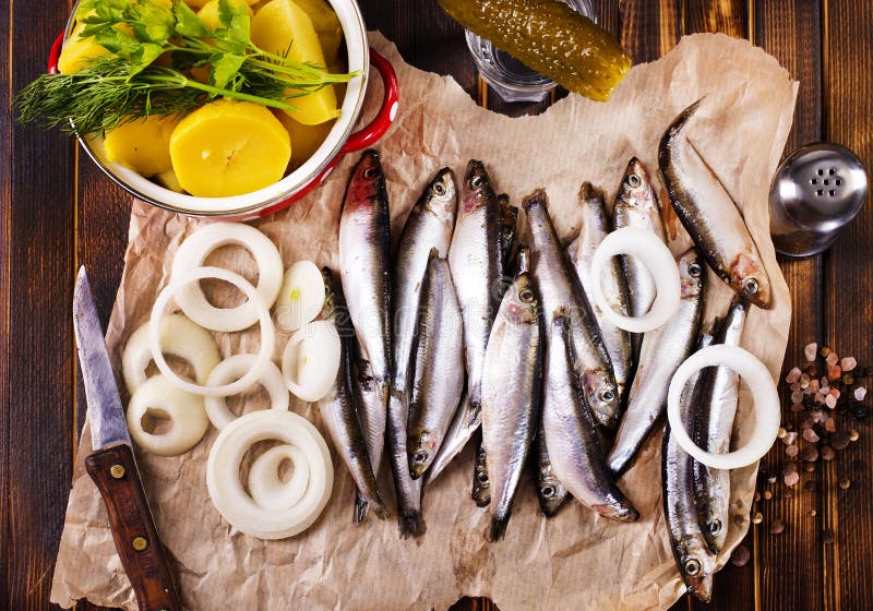 Salted Baltic Fish with Potato and Onion Stock Photo - Image of fish ...