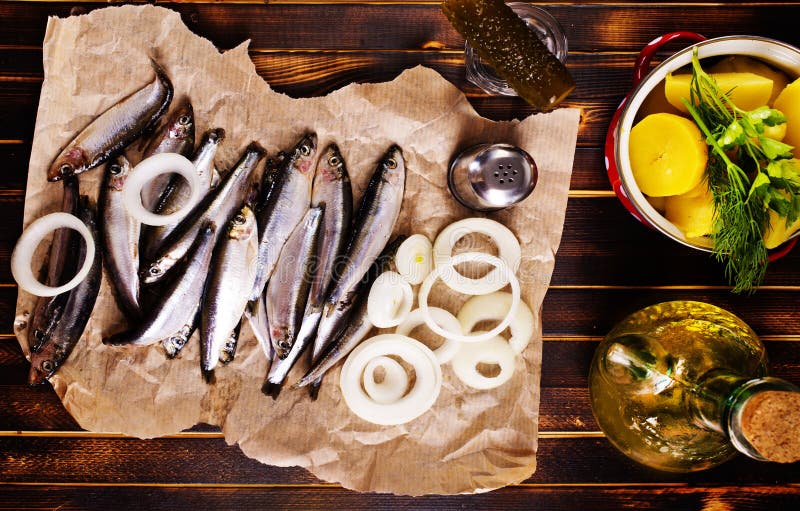 Salted Baltic Fish with Potato and Onion Stock Image - Image of ...