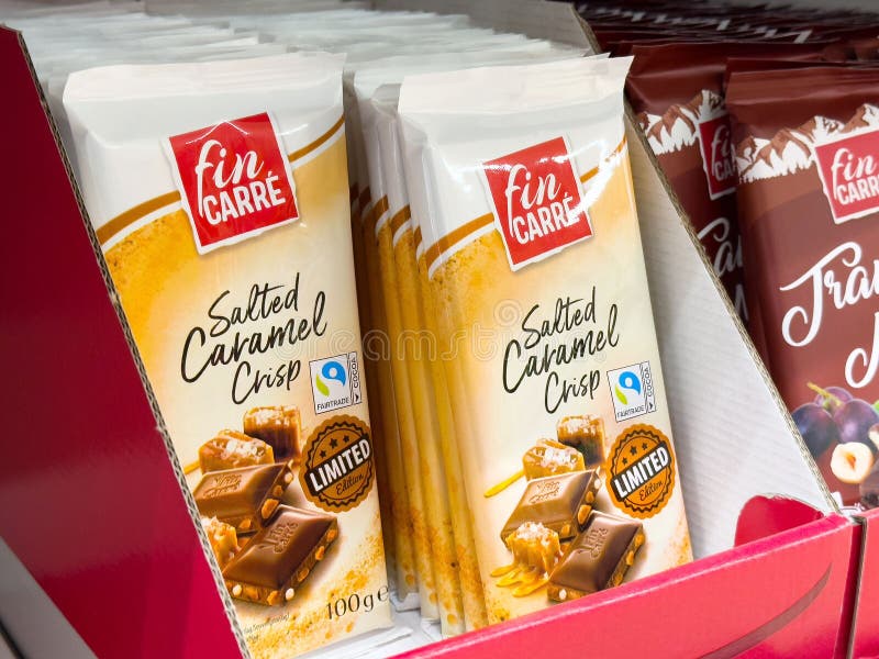 Salted Caramel Crisp Chocolate Bars Display in Retail Store Editorial ...