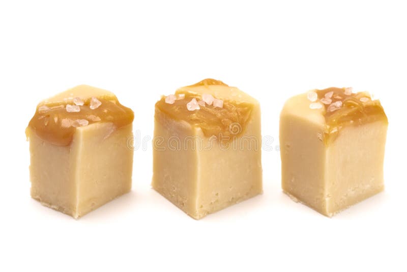 Sea Salt and Caramel Fudge on a White Background Stock Image - Image of ...