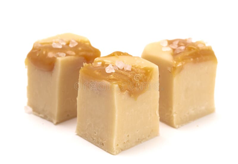 Sea Salt and Caramel Fudge on a White Background Stock Photo - Image of ...