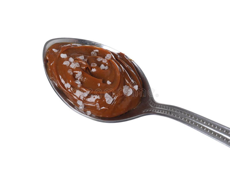 Salted Caramel in Spoon Isolated on White Stock Photo - Image of sugar ...