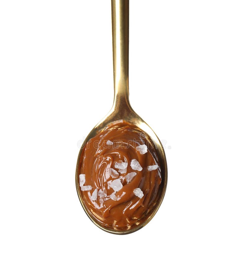 Salted Caramel in Spoon Isolated on White Stock Photo - Image of snack ...