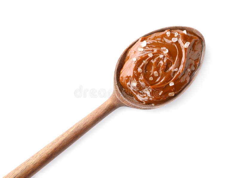 Salted Caramel in Spoon on White Stock Image - Image of gourmet, color ...