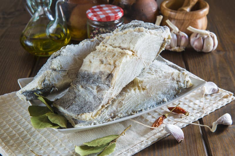 Salted Cod Cut on the Table of the Kitchen Stock Image - Image of ...