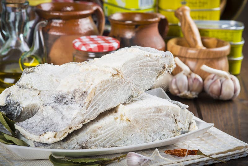 Salted Cod Cut on the Table of the Kitchen Stock Image - Image of food ...