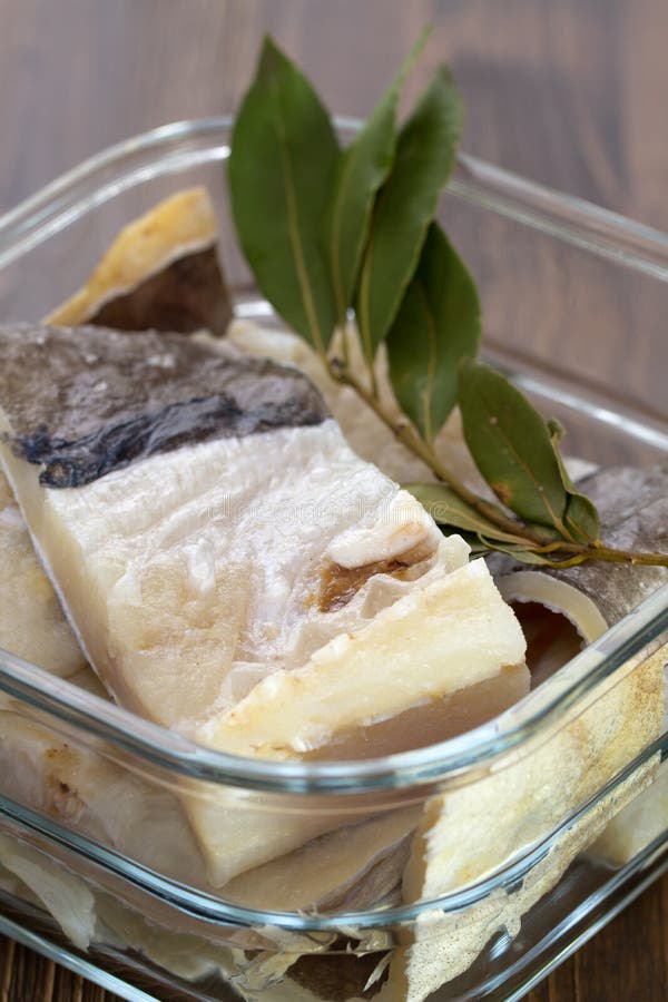 Salted Cod Fish in Water in Dish Stock Image - Image of background ...