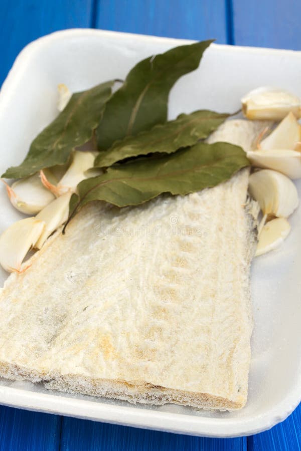 Salted Cod Fish on White Dish Stock Image - Image of frozen, typical ...