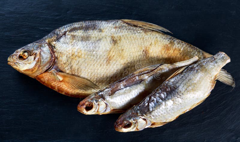 Salted Dry Fish Vobla on Blue Stone Background Stock Photo - Image of ...