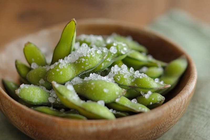 Salted Edamame Beans in a Wooden Bowl Stock Illustration - Illustration ...